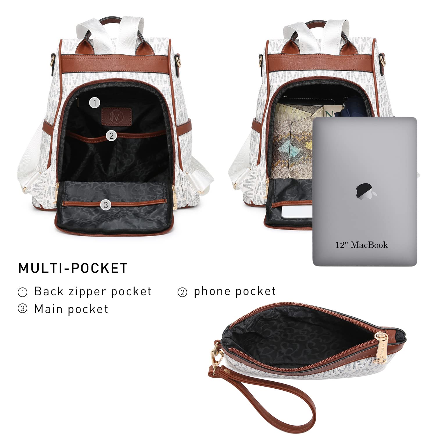 MKP Women Fashion Backpack Handbags with Matching Wallet