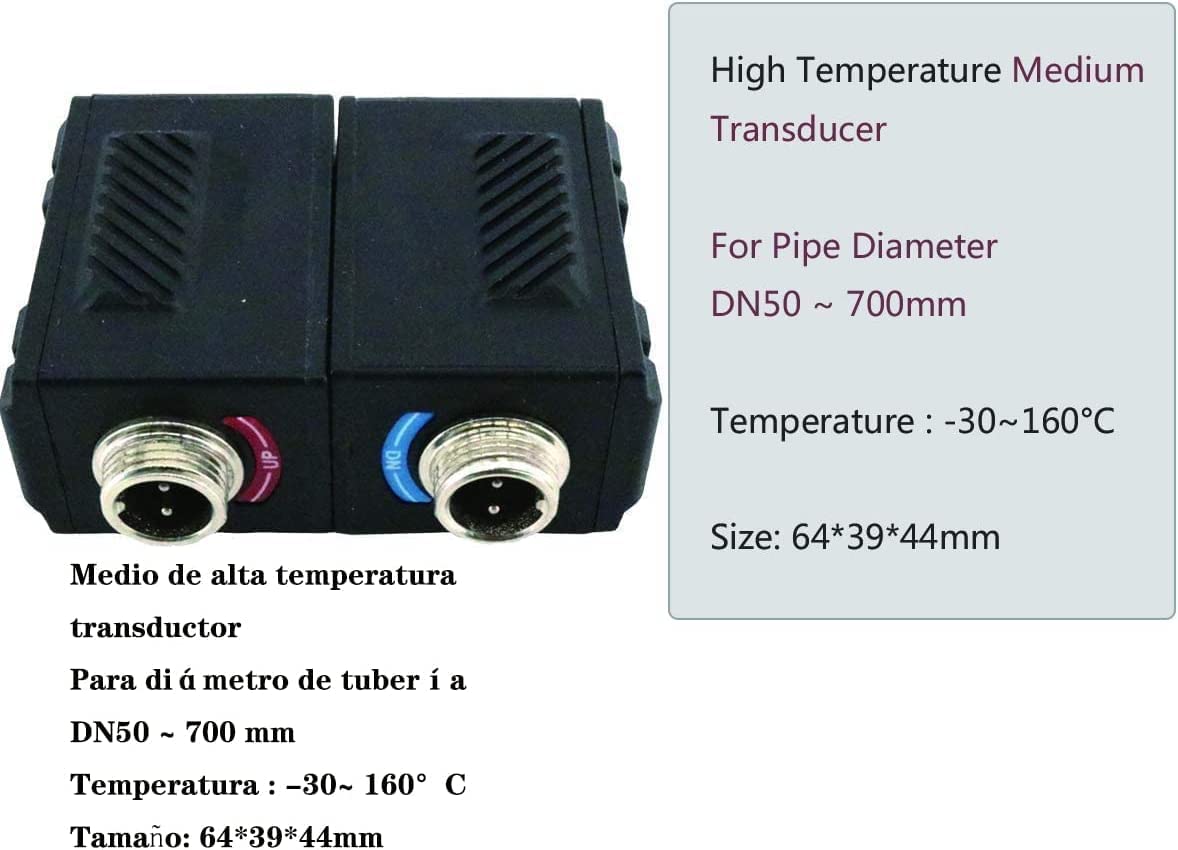 Portable Ultrasonic Flow Meter Liquid Flow Meter with 2 High Temperature TS-2-HT and TM-1-HT Transducer and Bracket HS-HT and HM-HT for Pipe Diameter DN25 to 300mm Max Liquid Temperature 160 Degrees