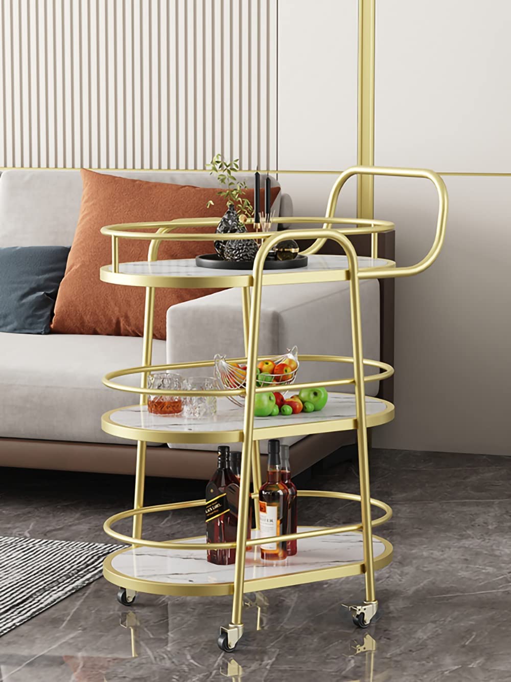 N/A Dining Car Trolley Hotel Business Restaurant Mobile Cake Delivery Car Iron Multi-Functional Hand Push Home Bar Cart (Color : B, Size : 3 Layer)