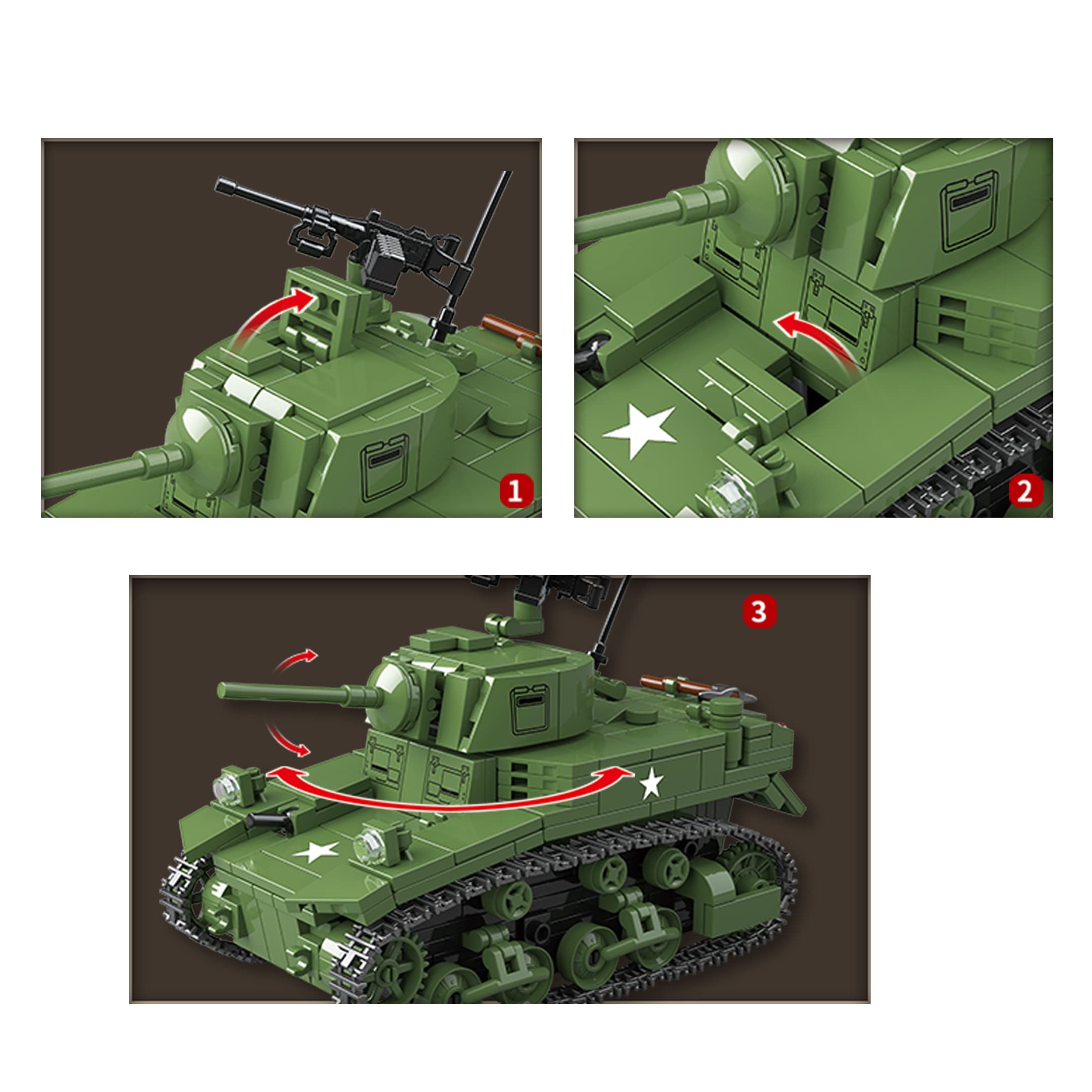NOSTEA Technics M3A1 Tank Building Bricks, with Weapons and Solidiers, 601 pcs, WW2 Military Tank Toy Compatible with Lego