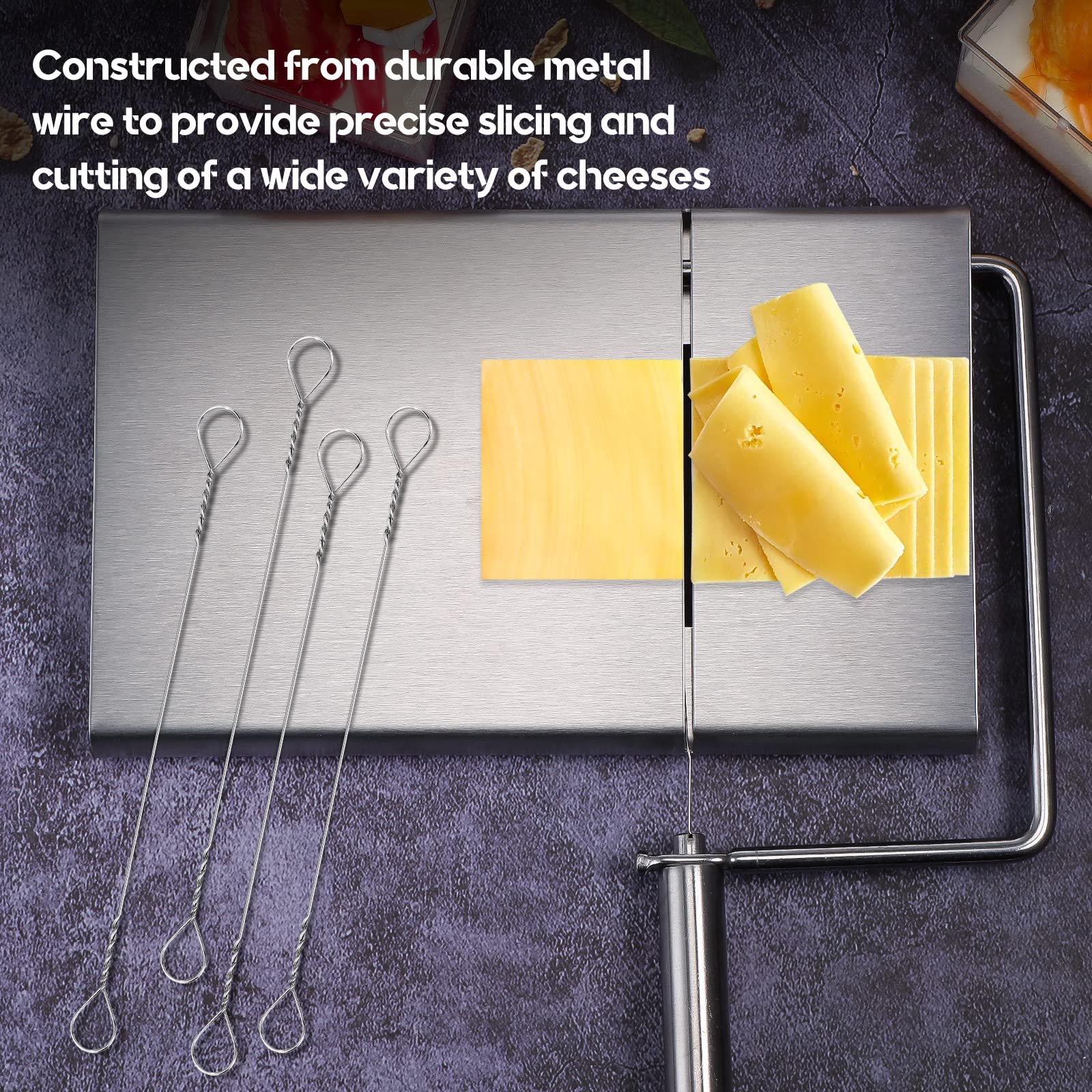Nuanchu 10 Pcs Cheese Slicer Wire Replacement Cheese Cutter Wire for Block Cheeses Butter Cutting Polished Marble Cheese Slicer Board Wire (Style 1)