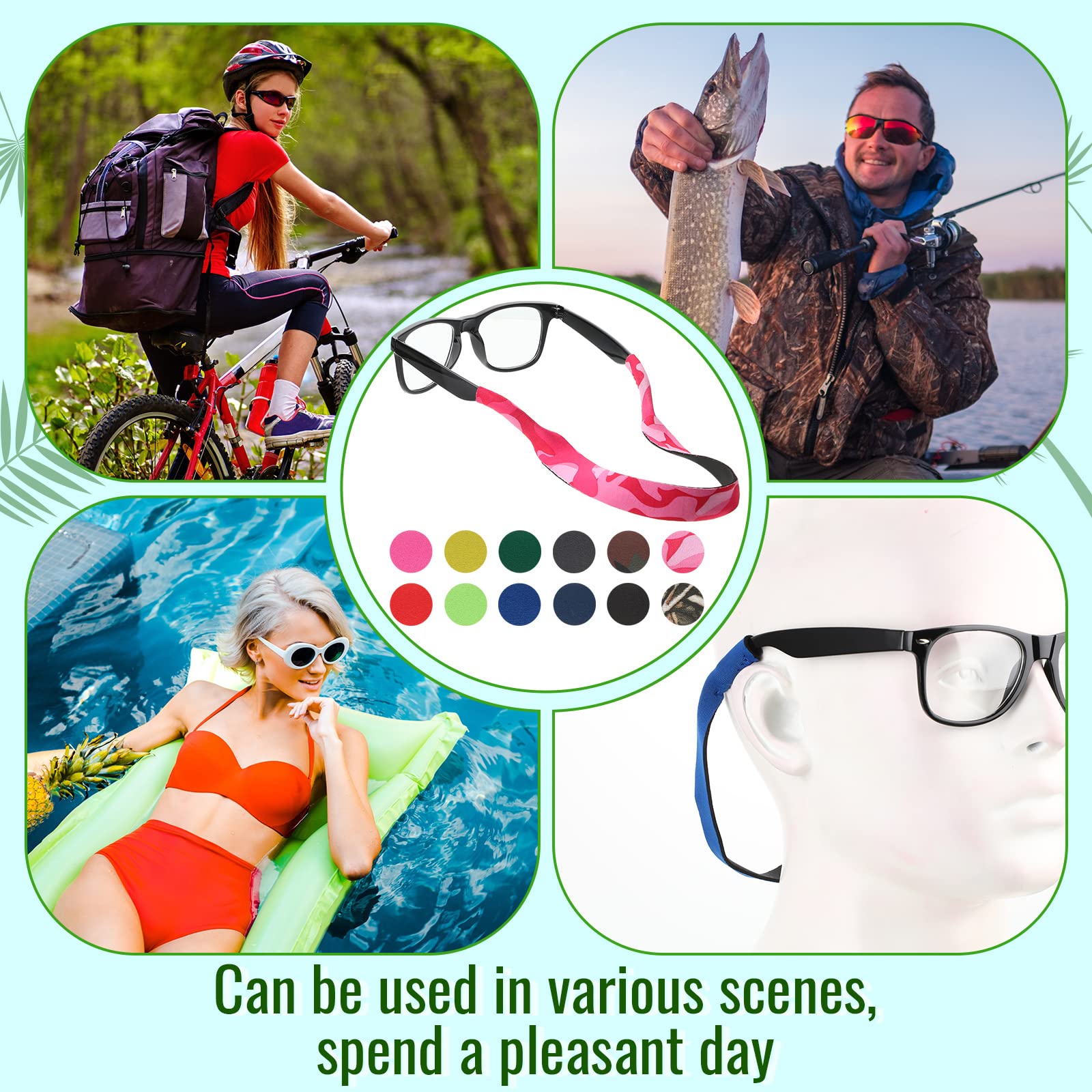 Kanayu 24 Pcs Floating Bulk Sunglass Strap Eyewear Retainer Durable Floating Glasses Strap Adjustable Sports Eyeglasses Strap for Men Women, 12 Colors