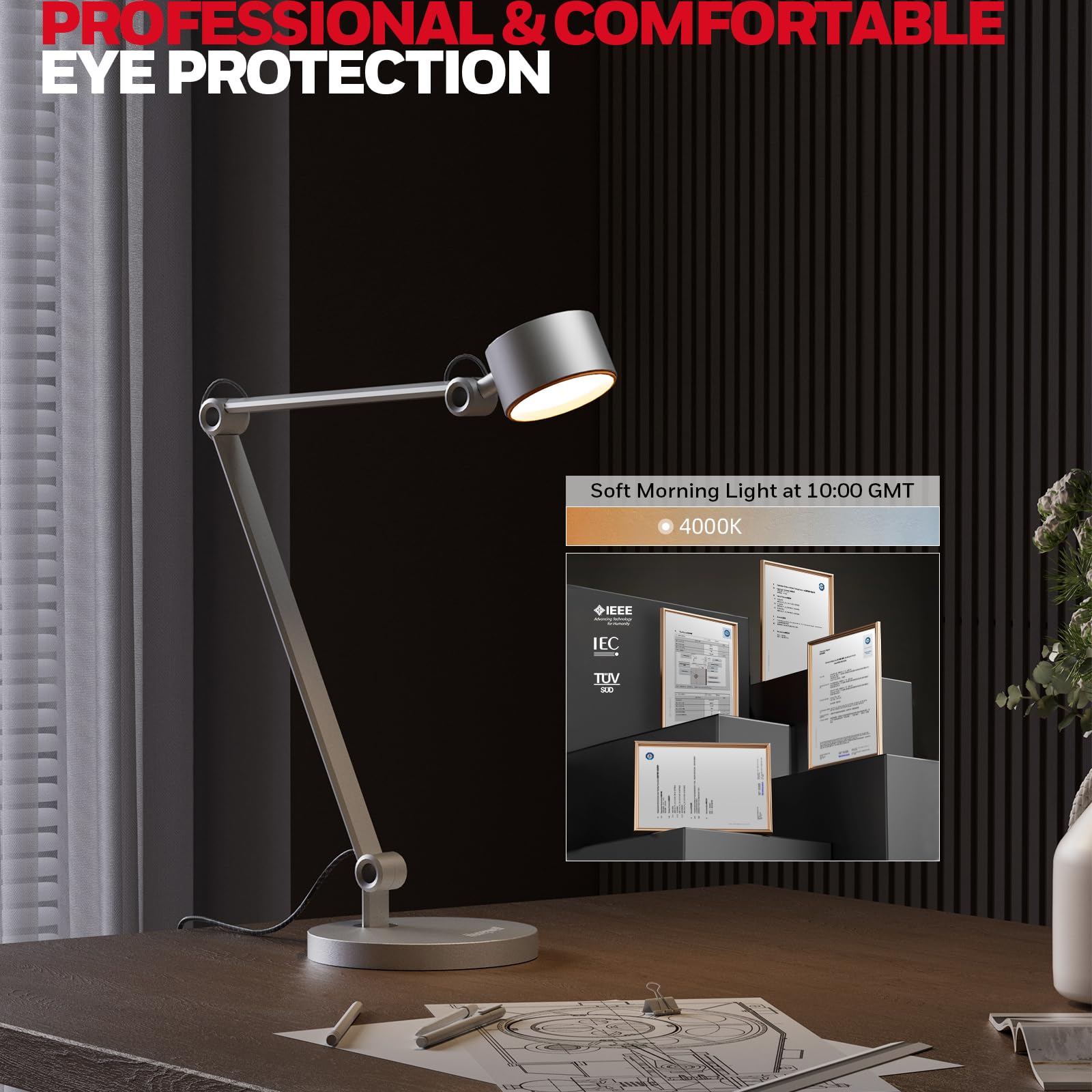 Honeywell Desk Lamp Home Office - Natural Light Adjustable Dimmable Touch LED Full Metal Efficient Table Lighting for Bedroom Read Study Work HWT-01A