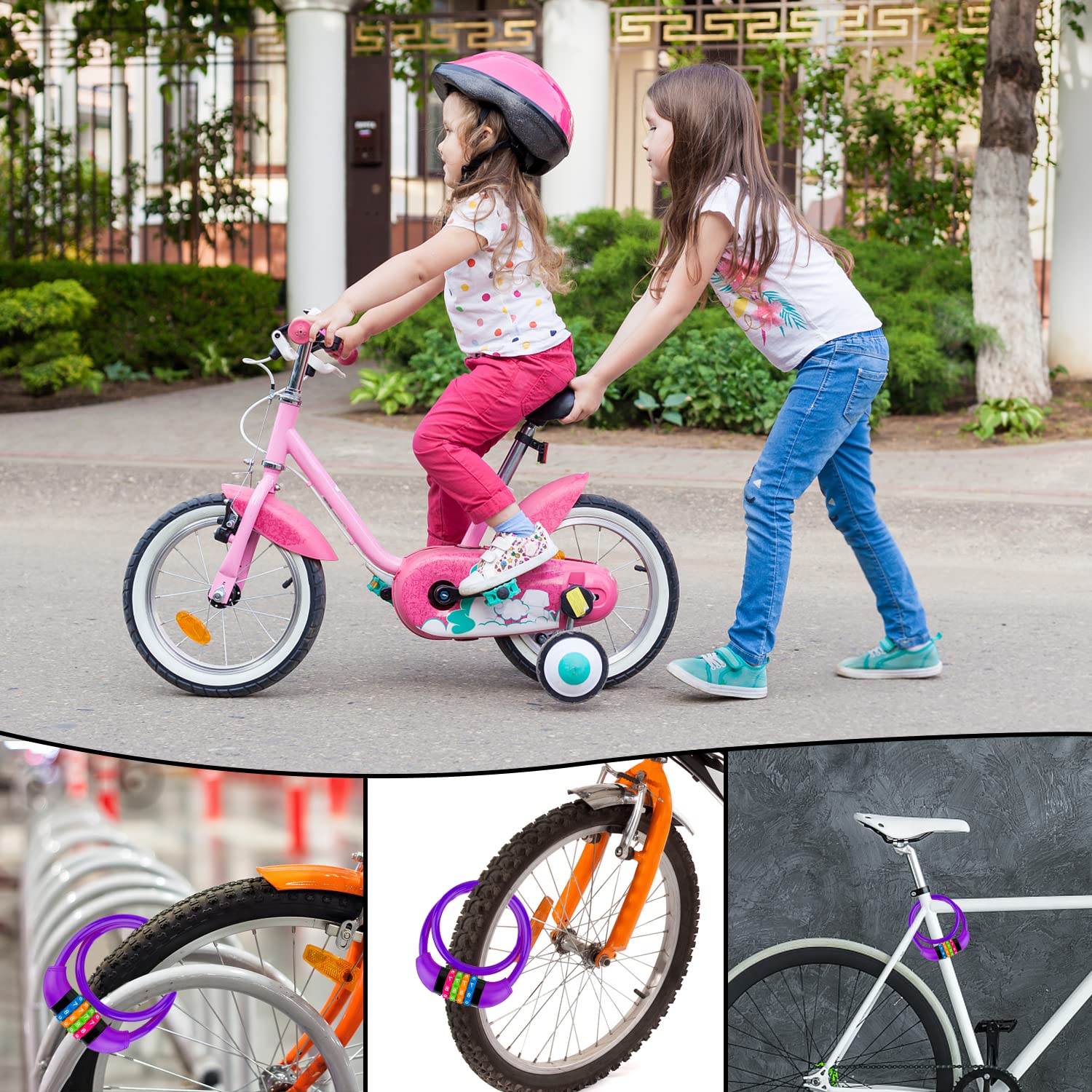 IDEALUX Bike Lock Cable, Bicycle Cable Lock with 4 Digit Combination & Large Lock Head, Resettable Kids Bike Cable Lock, 2 Ft x β
1/2 IN, Lock for Bike, Scooter, Skateboard, motorcycle, E Bike (Purple)