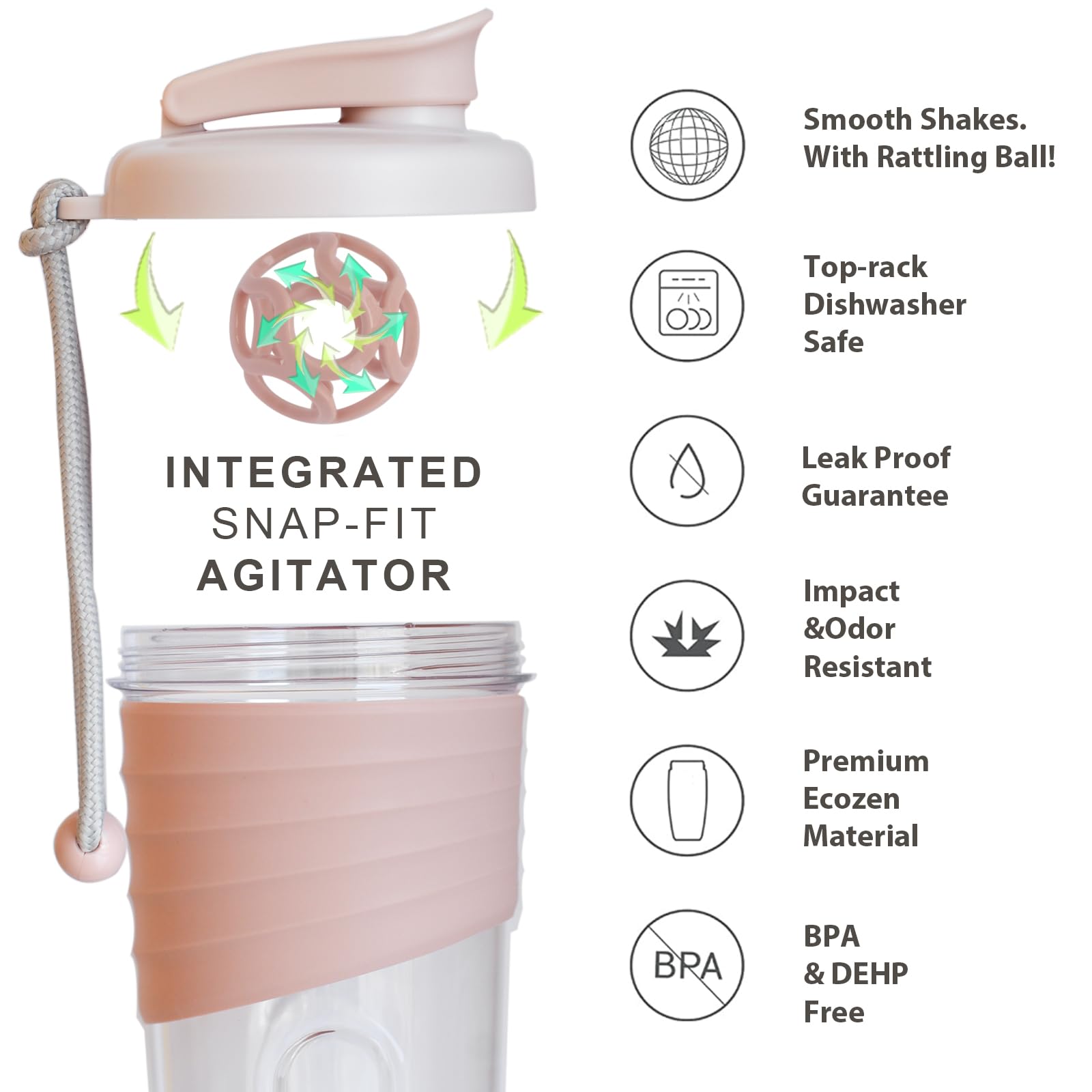 Kuoleopa Shaker Bottle for Protein Mixes,24 oz,Protein Shaker Bottles with Whisk Ball, Mixer Bottle, Protein Bottle,Portable Pre Workout Whey Protein Drink Shaker Cup,Pink