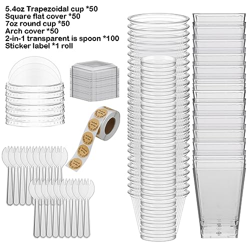 Tisovixo Clear Dessert Cups with Lids and Spoons,100 Pack 7oz 5.4oz Mini Dessert Cups,Parfait Appetizer Cup, Reusable Mini Serving Cups for Party Desserts Halloween Thanksgiving Christmas