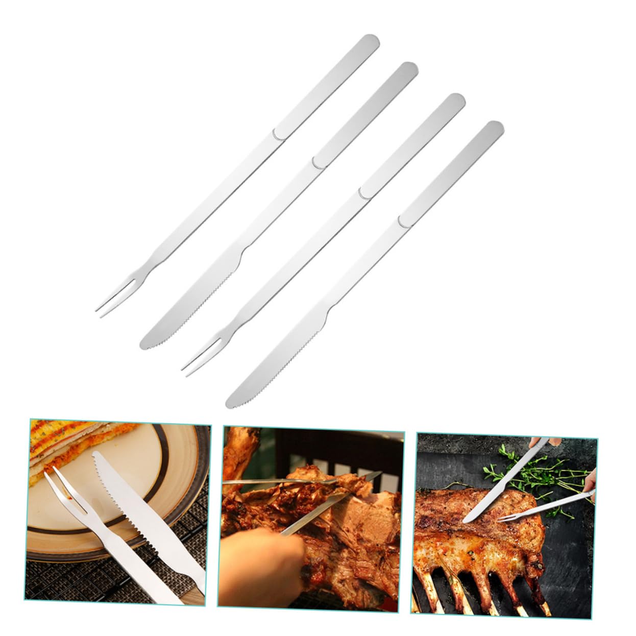 Happyyami 4 Sets Barbecue and Fork Stainless Carving Fork Guard Barbecue Cutter Carving for Meat Kitchen Fork Utensil Meat Fork Sushi Kit Kitchen Gadget Cutting Machine Portable