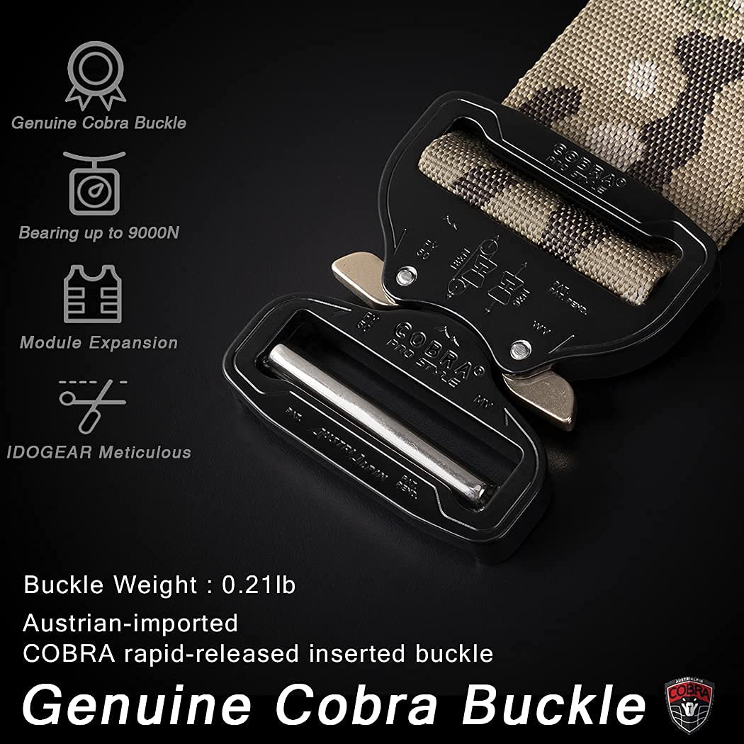 IDOGEAR 2'' Tactical MOLLE Belt Cobra Buckle Belt Laser-Cut Design Heavy Duty Waist Belt Outer & Inner Belt Set (Multi-camo, Large(for Waist 38''-42''))