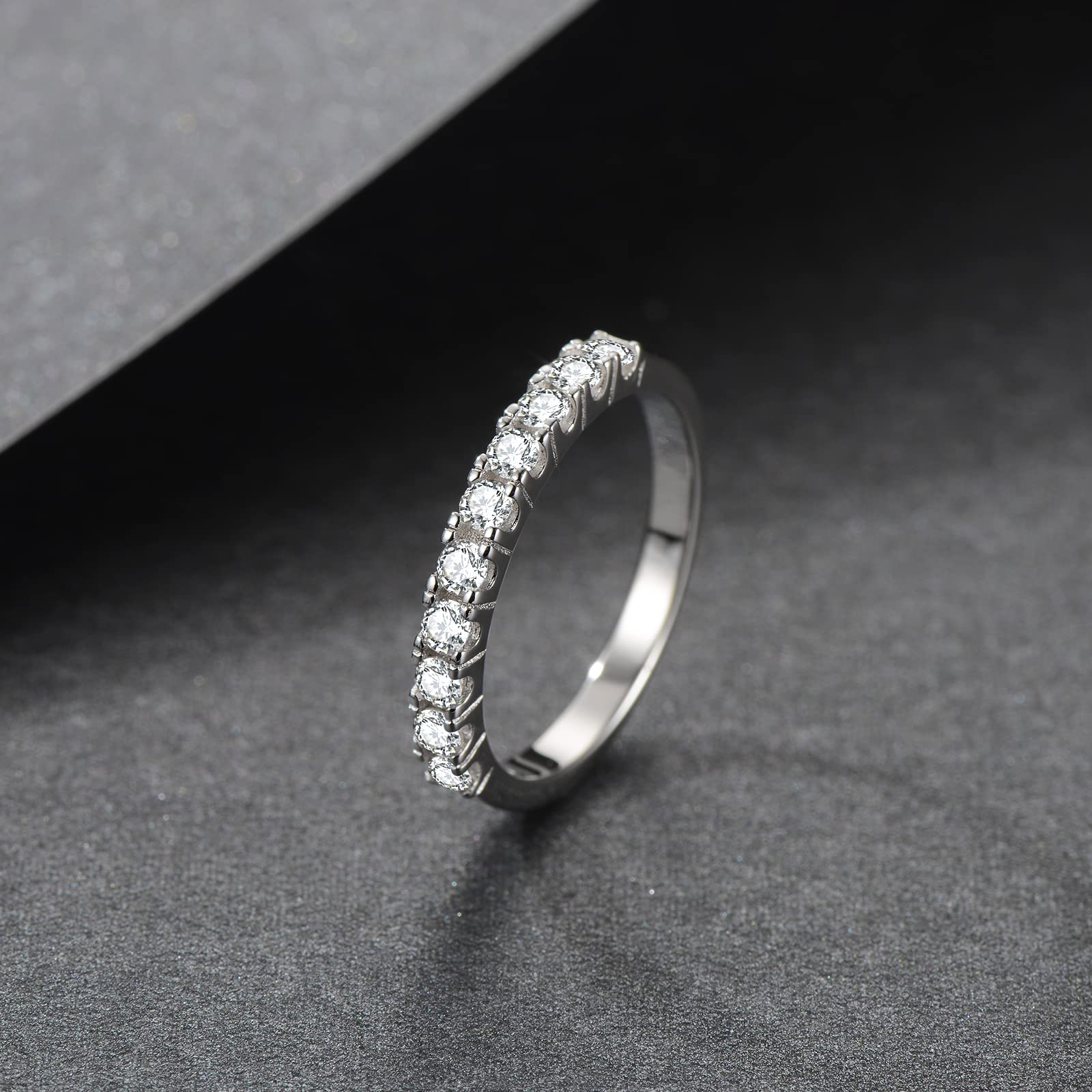 Impalsory Moissanite Eternity Ring, Wedding Band for Women 0.4ct Moissanite Lab Created Diamond Half Eternity Wedding Band 18K White Gold Plated Sterling Silver Stackable Ring Size 10
