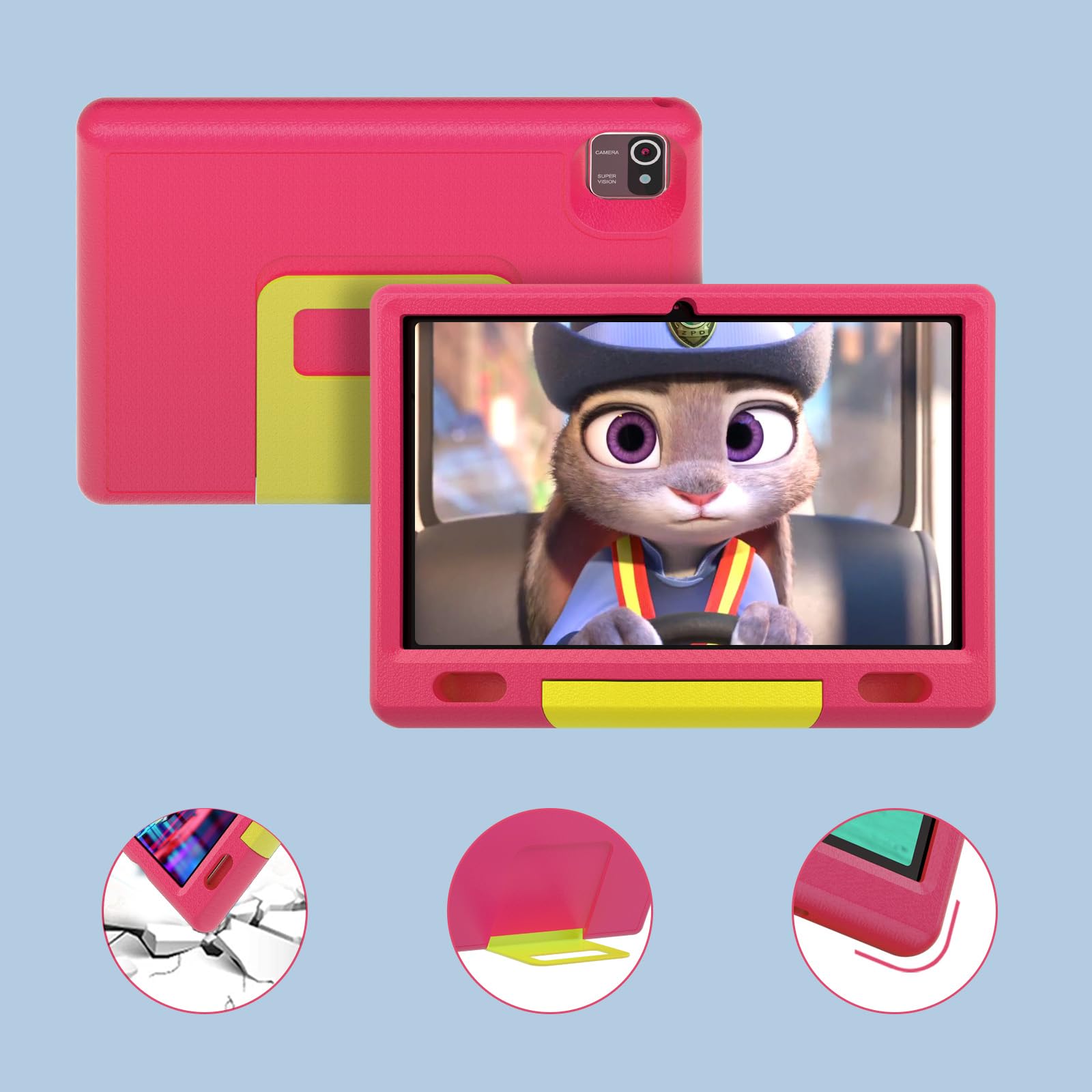 Kids Tablet 10 Inch Android 13 Tablet for Kids, 6(2+4) GB RAM+64GB ROM, Kids Parental Control Tablet, Educational Games, Dual Camera, Kids Tablet with Case (Pink)