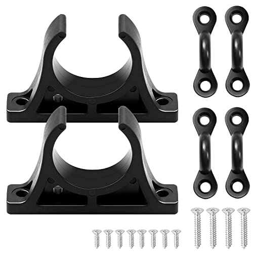 Housedeco Kayak Paddle Holder Clips(Including Screws),Deck Mounted Universal Kayak Paddle Clip & Fishing Net Clip (2Pcs Black)