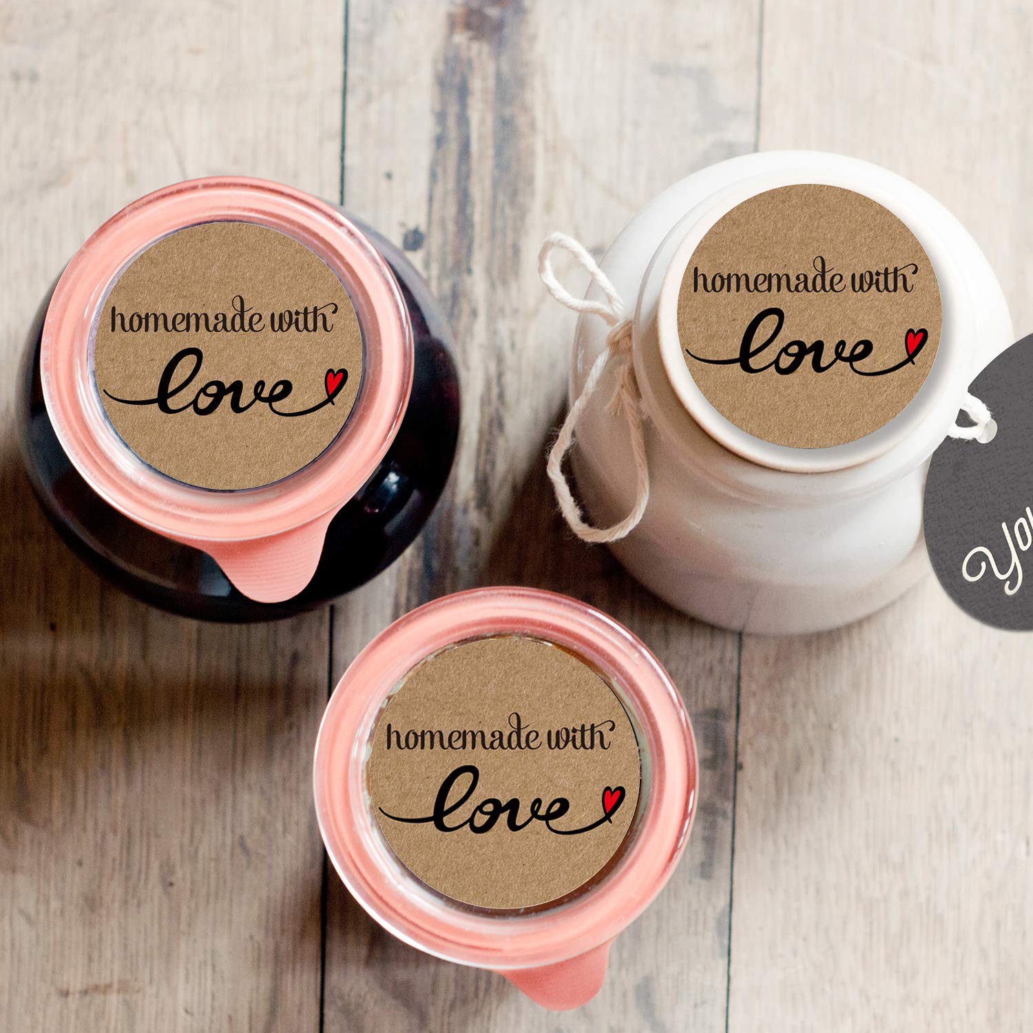 Homemade Love with Stickers - 1.4 inch Kraft Paper Labels, 500 Pack.