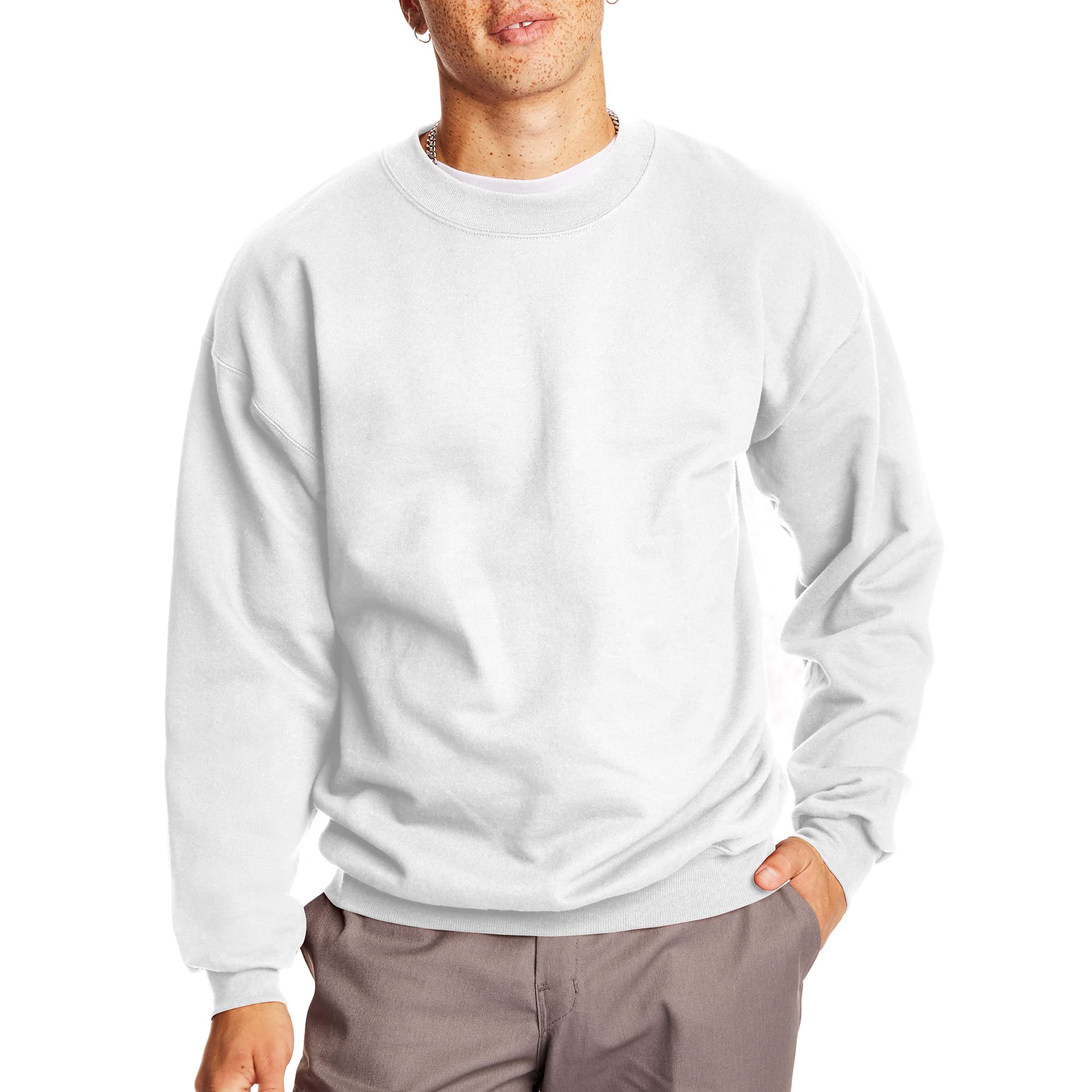 Hanes Mens Sweatshirt, Heavyweight Fleece Crewneck Pullover For, White, Medium US