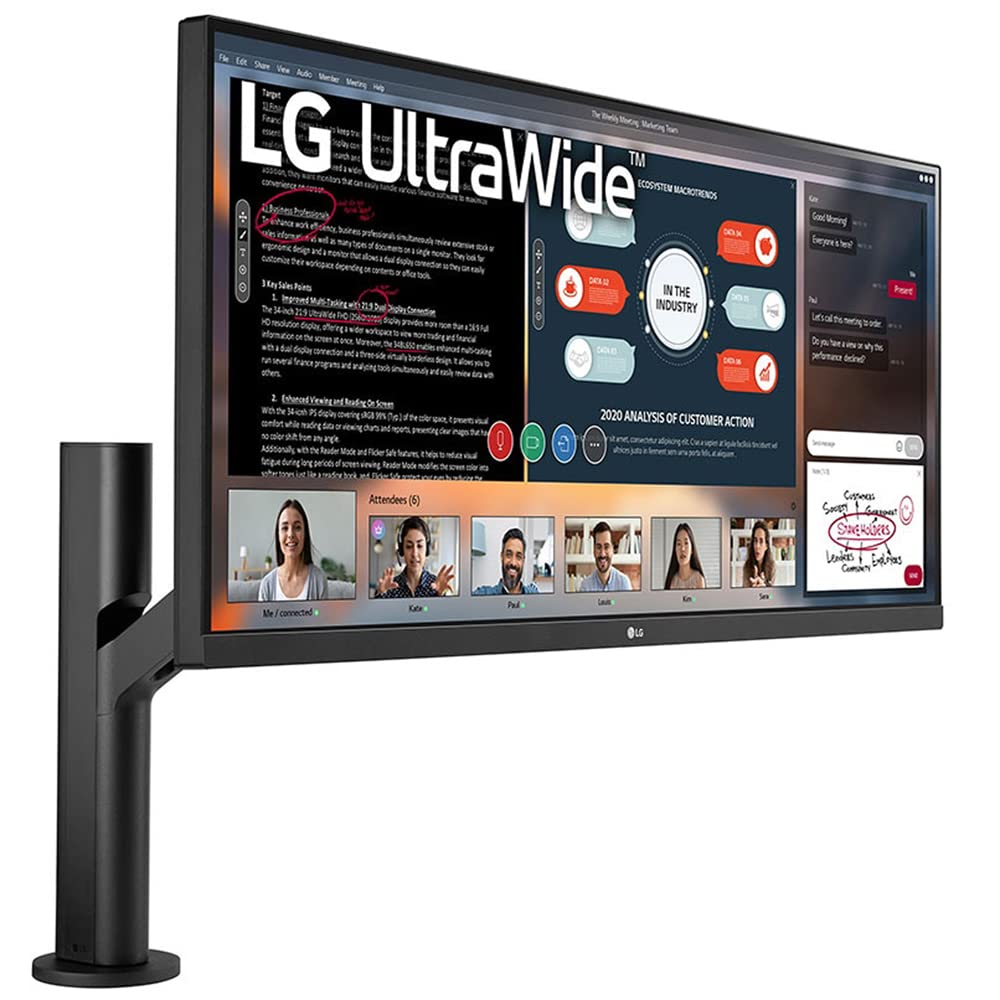 LG 34WP580-B 34 inch UltraWide FHD HDR Monitor with Ergo Stand Bundle with Deco Gear HDMI Cable 2 Pack + Gamer Surface Mousepad + Screen Cloth