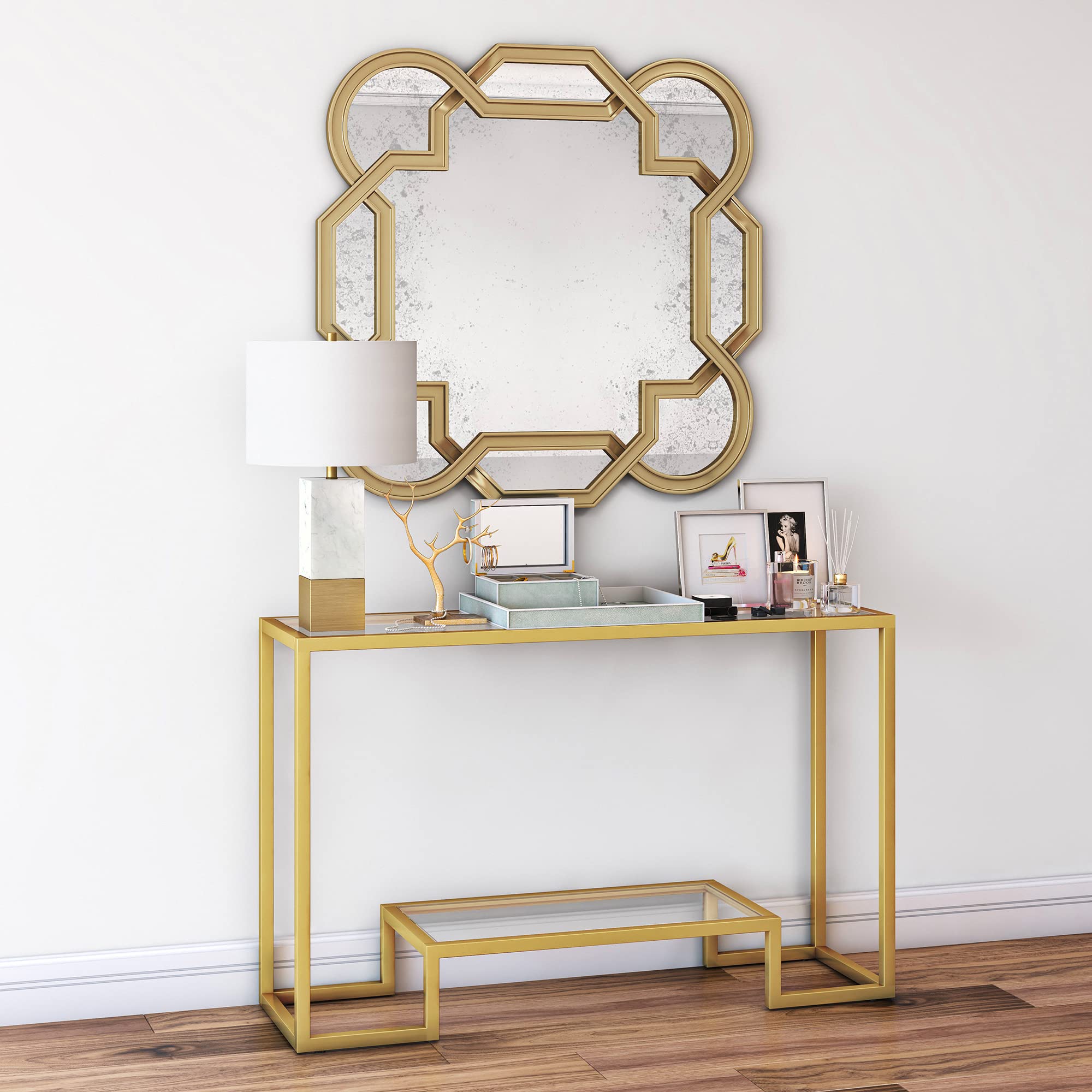 Henn&Hart 47.75" Wide Rectangular Console Table in Brass, Entryway Table, Accent Table for Living Room, Hallway