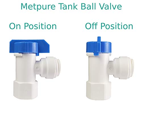 Metpure Quick Connect Tank Ball Valve with Gasket For Water Purification Systems And Reverse Osmosis System Pressurized Water Storage Tank (1/4" Female NPT x 3/8" OD Quick Connect)
