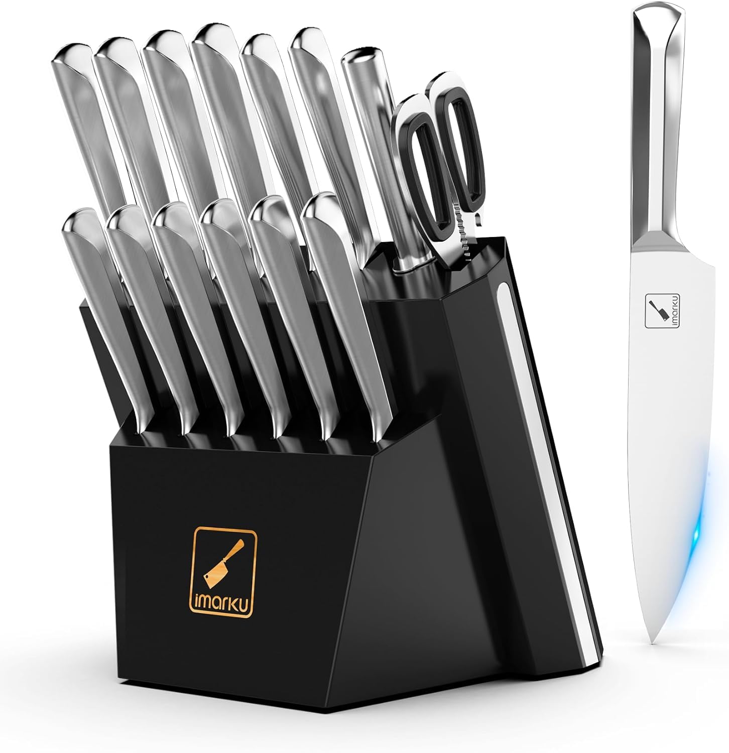 imarku Knife Set, 15PCS Kitchen Knife Set with Diamond Shaped Handle, Dishwasher Safe Kitchen Knives, Premium German High Carbon Stainless Steel Chef Knife Set, Kitchen Gadgets Gifts for Men Women