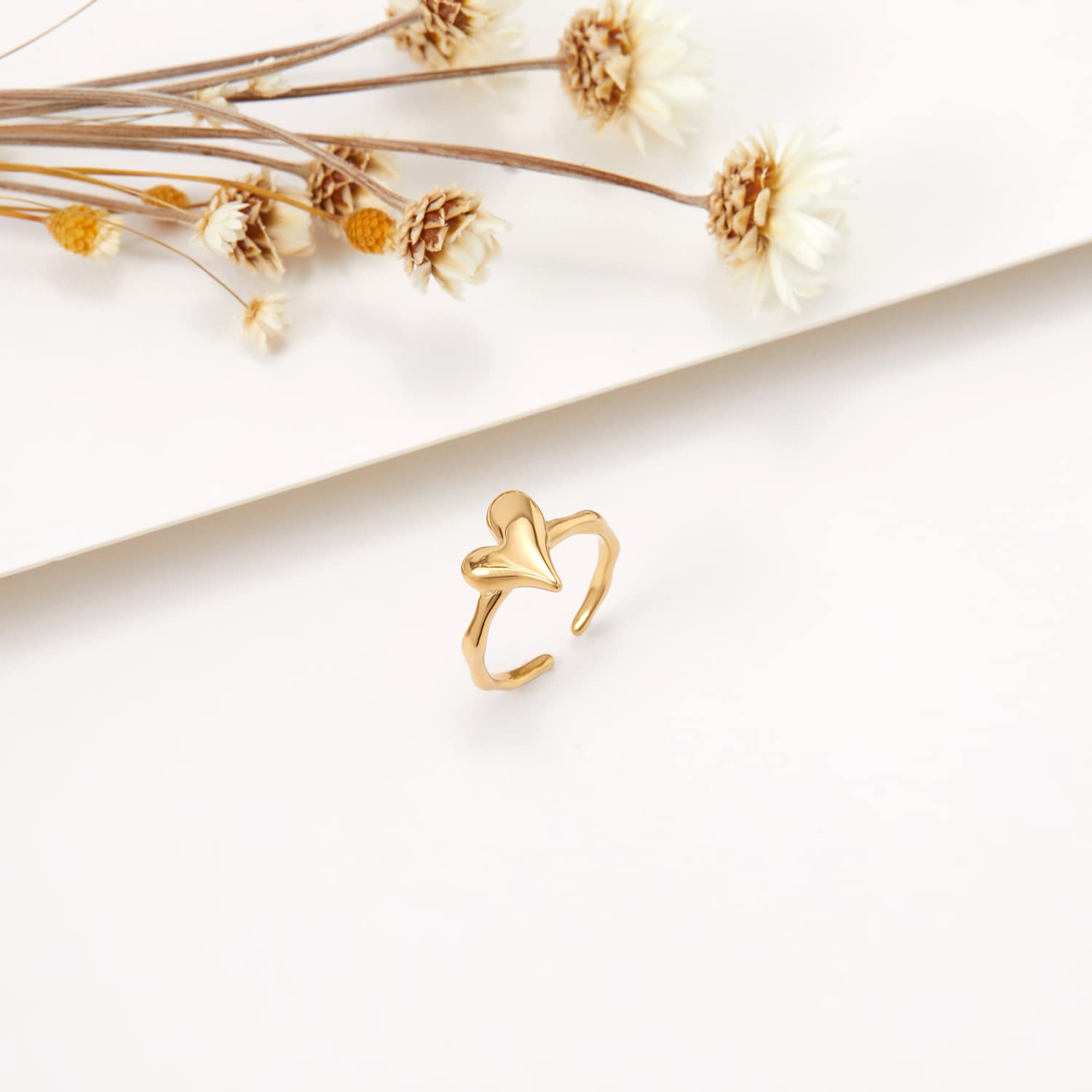 MAHSOD Women's Stackable Open Ring 14K Gold Plated Heart Ring Stackable Open Ring Hammer Ring Women's Jewelry Gifts