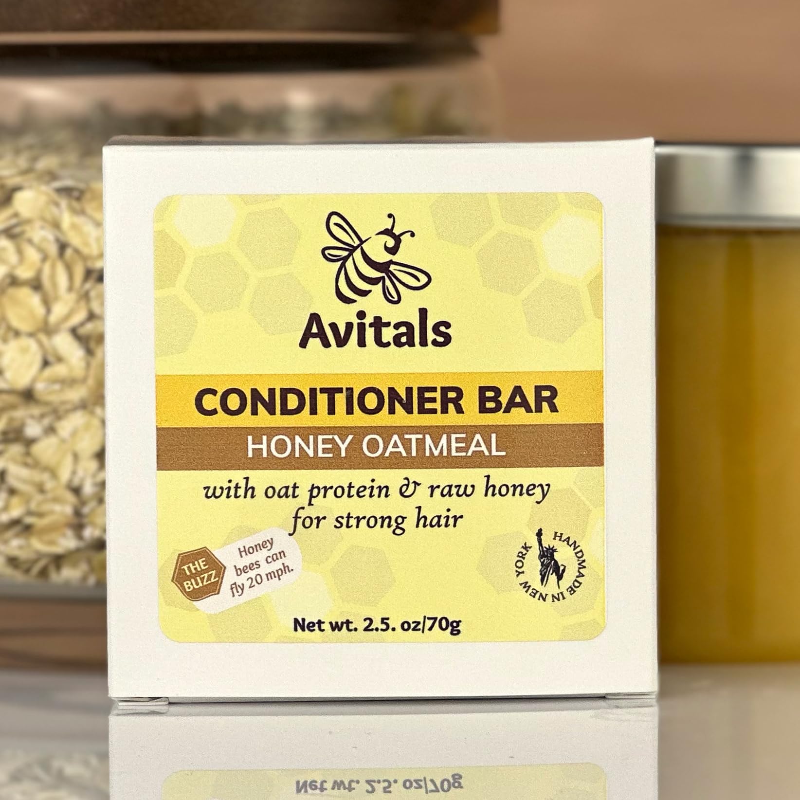 Honey Oatmeal Conditioner Bar with cocoa butter, daikon seed extract, quinoa and oat protein, and aloe extract