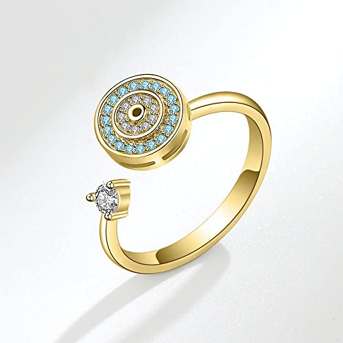 Langonay Fidget Ring Gold, Anxiety Ring for Women Sterling Silver Evil Eye Spinner Rings Mood Adjustable Open Rings