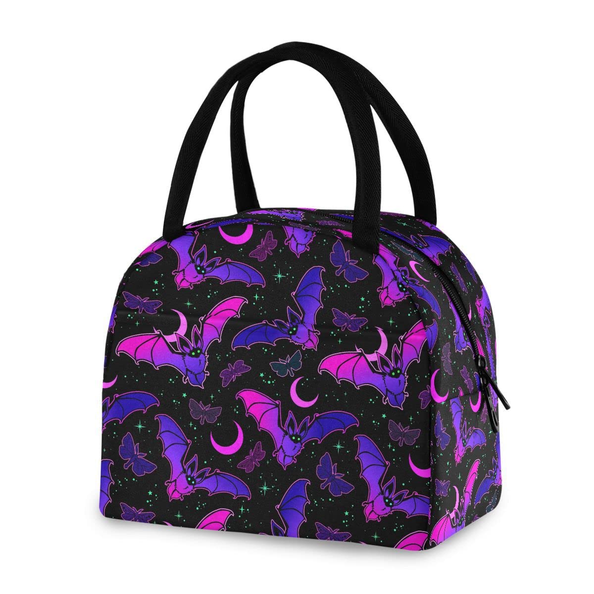 MNSRUU Lunch Bag Women Men, Purple Bat Gothic Portable Insulated Lunch Bag Reusable Thermal Meal Tote Cooler Bag Organizer for Adult Work with Handle