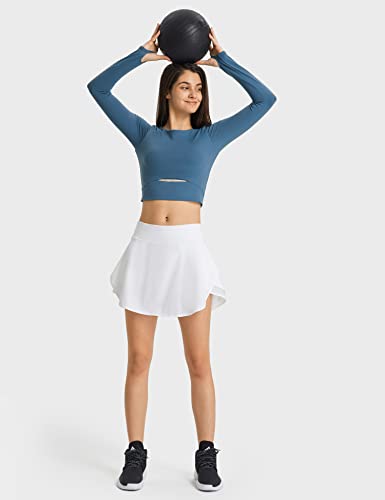 KTILG Workout Crop Tops Womens Long Sleeve Athletic Gym Compression Yoga Seamless Padded Shirt with Thumb Holes