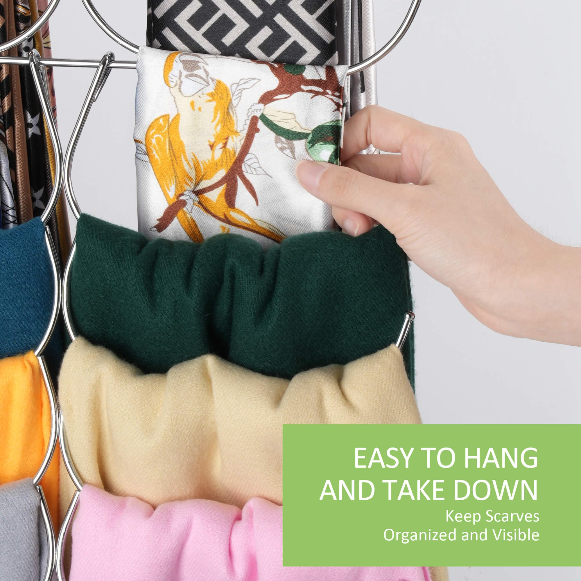 OMHOMETY Upgraded Scarf Hanger for Closet, 40 Large Capacity Scarf Organizer, Space Saving Scarf Holder Hijab Rack, Silver 2 Pack
