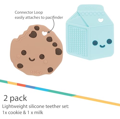 Nuby All Silicone Chocolate Chip Cookie & Milk Carton Teether β 2 Pack, 3+ Months