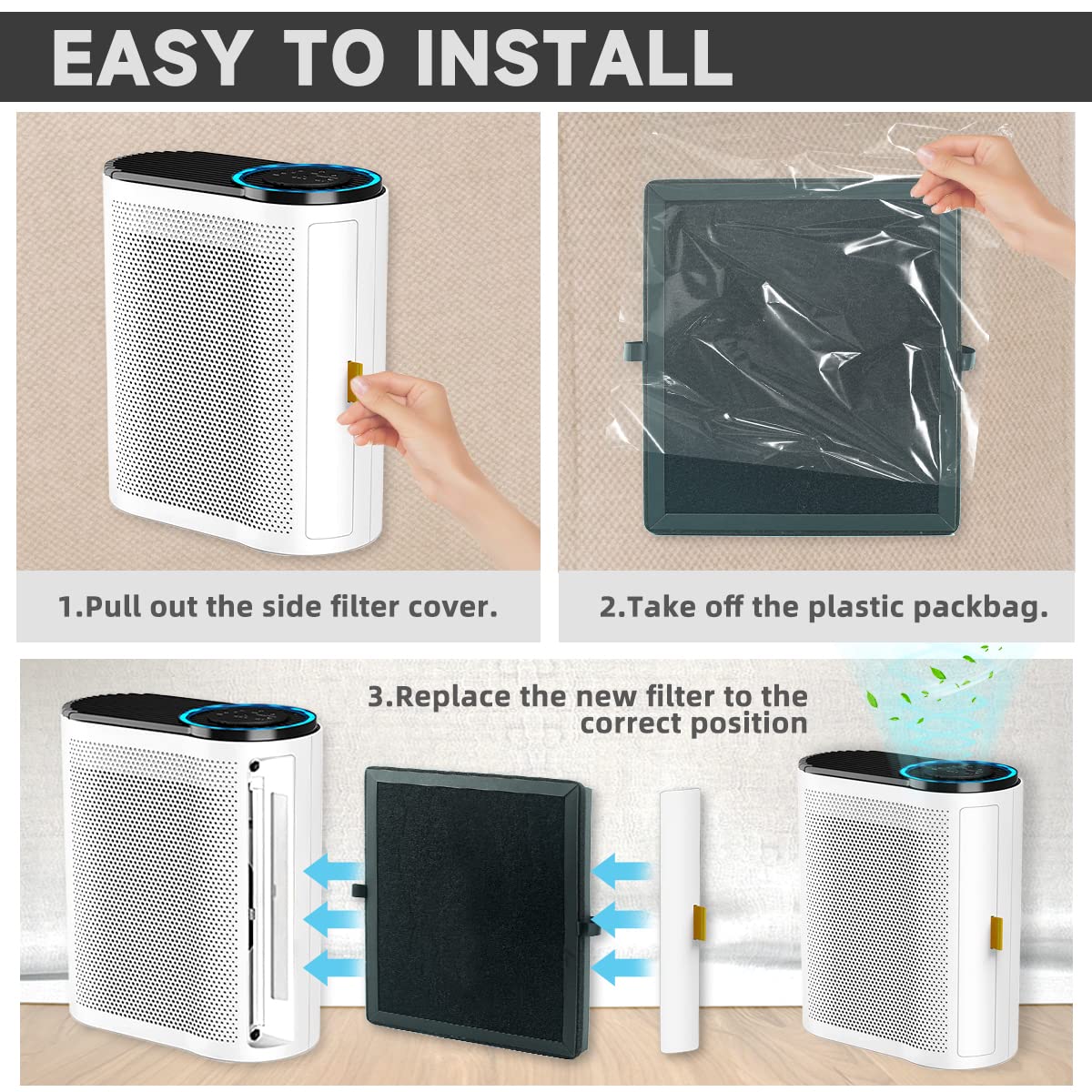 Netezza MK04 Replacement Filter，Compatible with AROEVE MK04 MG04JH Air Purifier Model DH-JH04，3-in-1 H13 True HEPA, Part No. MK04LX，3 Pack