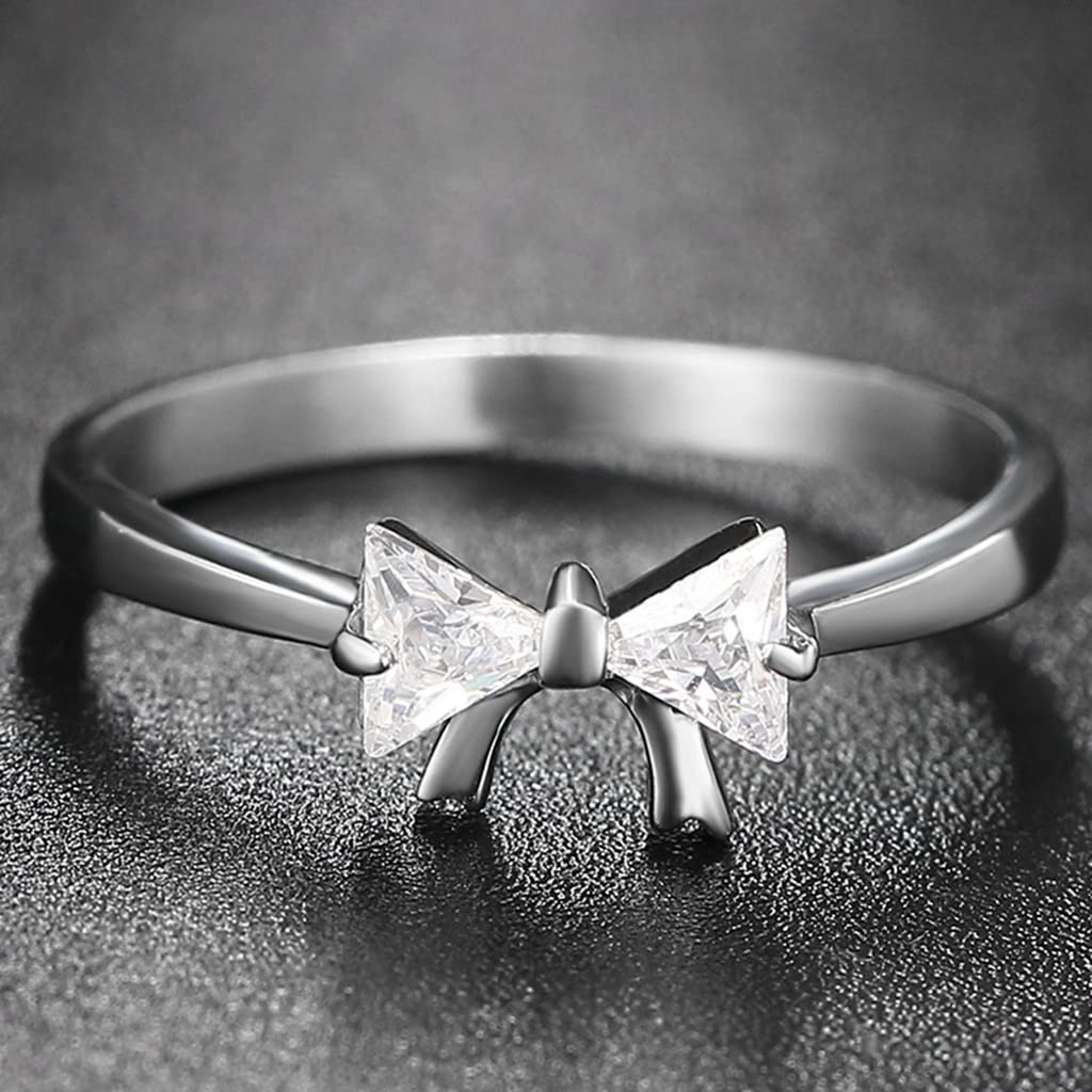 Jude Jewelers Stainless Steel Bowtie Butterfly Knot Style Wedding Statement Holiday Promise Anniversray Ring (Silver, 6)