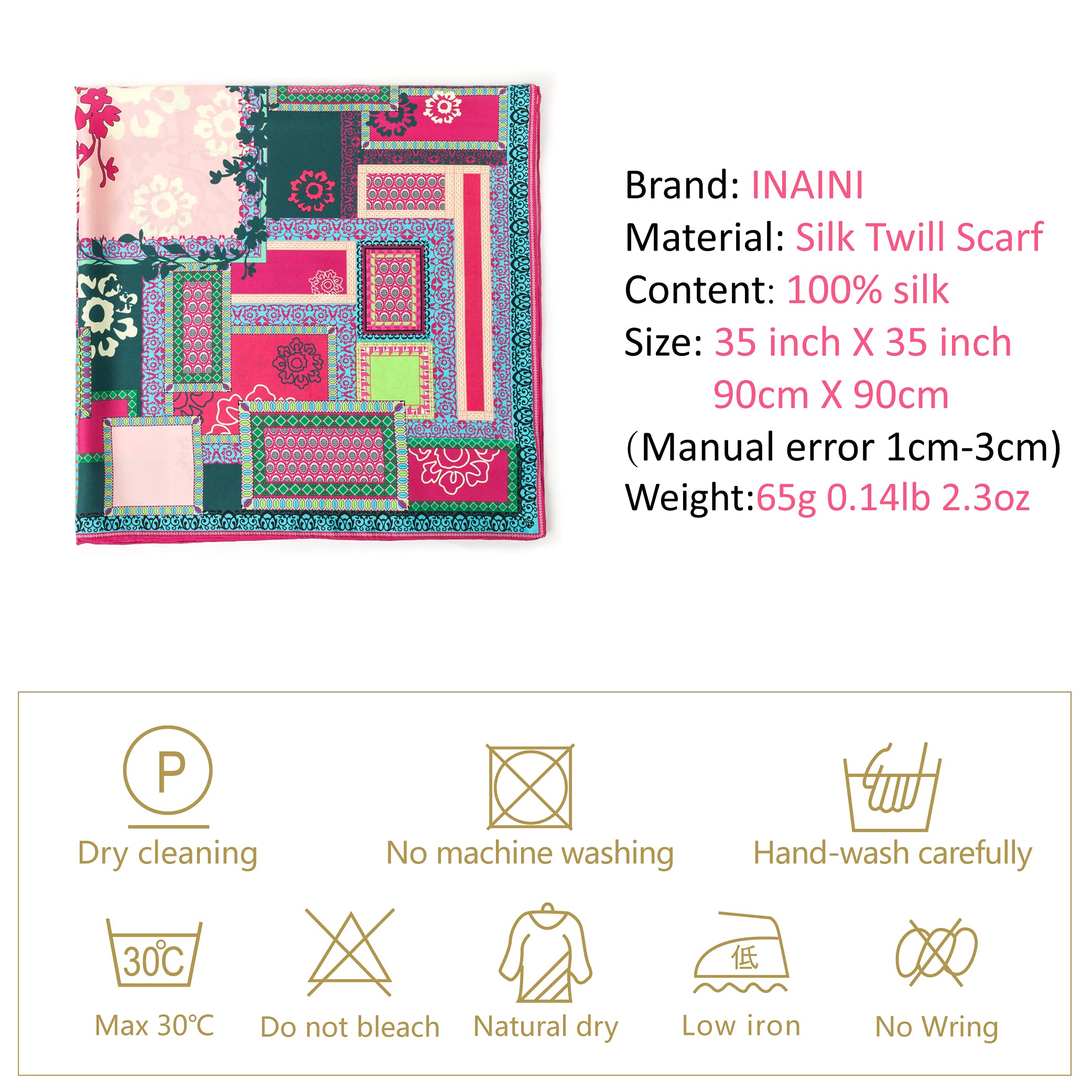 INAINI 100% Mulberry Silk Scarf Hand Rolled Women - Wild Rags Cowboy Scarves for Men - Western Scarf