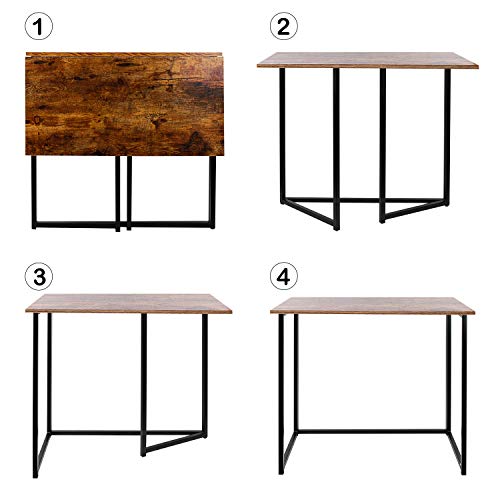 HOMEKOKO Folding Table, Small Foldable Computer Desk, Home Office Laptop Table Writing Desk, Compact Reading Table for Small Space, Modern Simple Study Desk Industrial Style (Rustic Brown)