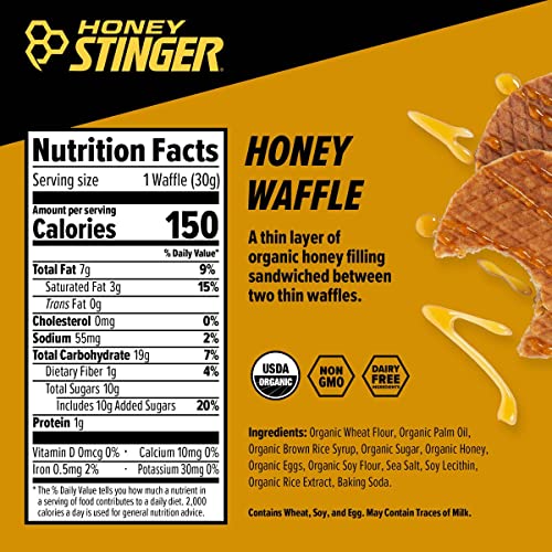 HONEY STINGER Organic Honey Waffles 12 Count, 1.06 OZ