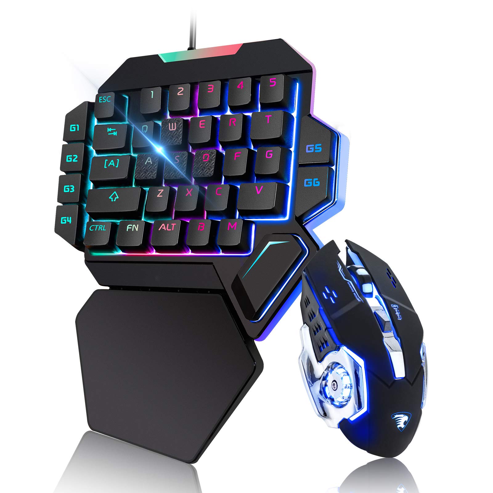 Ippinkan One Hand RGB Gaming Keyboard and Backlit Mouse Combo Gaming Mechanical Keyboard 35 Keys Rainbow Backlight Waterproof one Handed Keyboard for Laptop PC