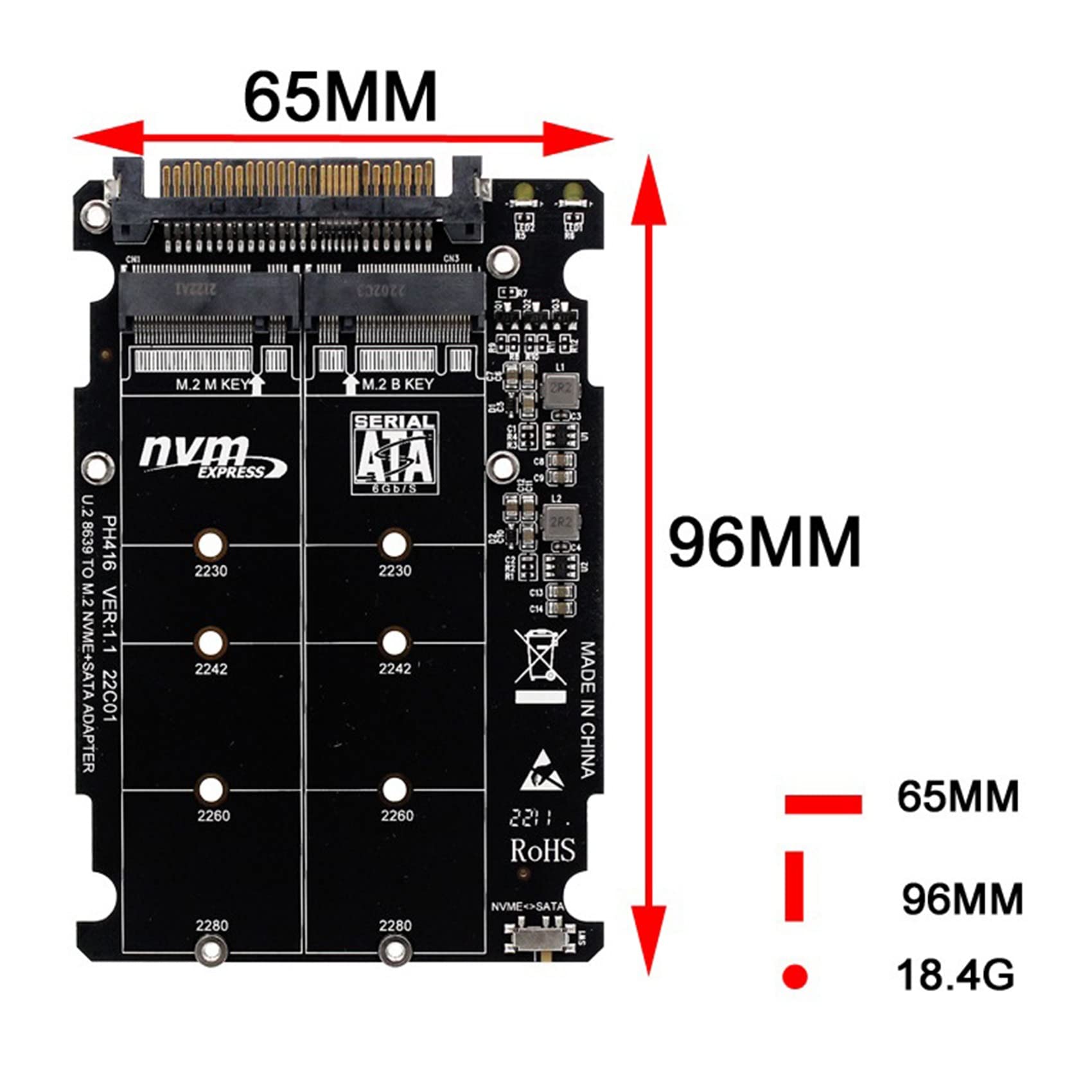 PCIE3.0 NVME NGFF to U.2 SFF8639 Riser Card Interface Expansion Card SSD HDD Enclosure