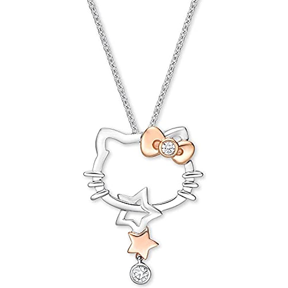 IRA Round Cut CZ Clear Diamond Hello Kitty 18 Pendant Necklace 110 Ct t.w. In 14K Two-Tone Gold Plated 925 Sterling Silver, Pink