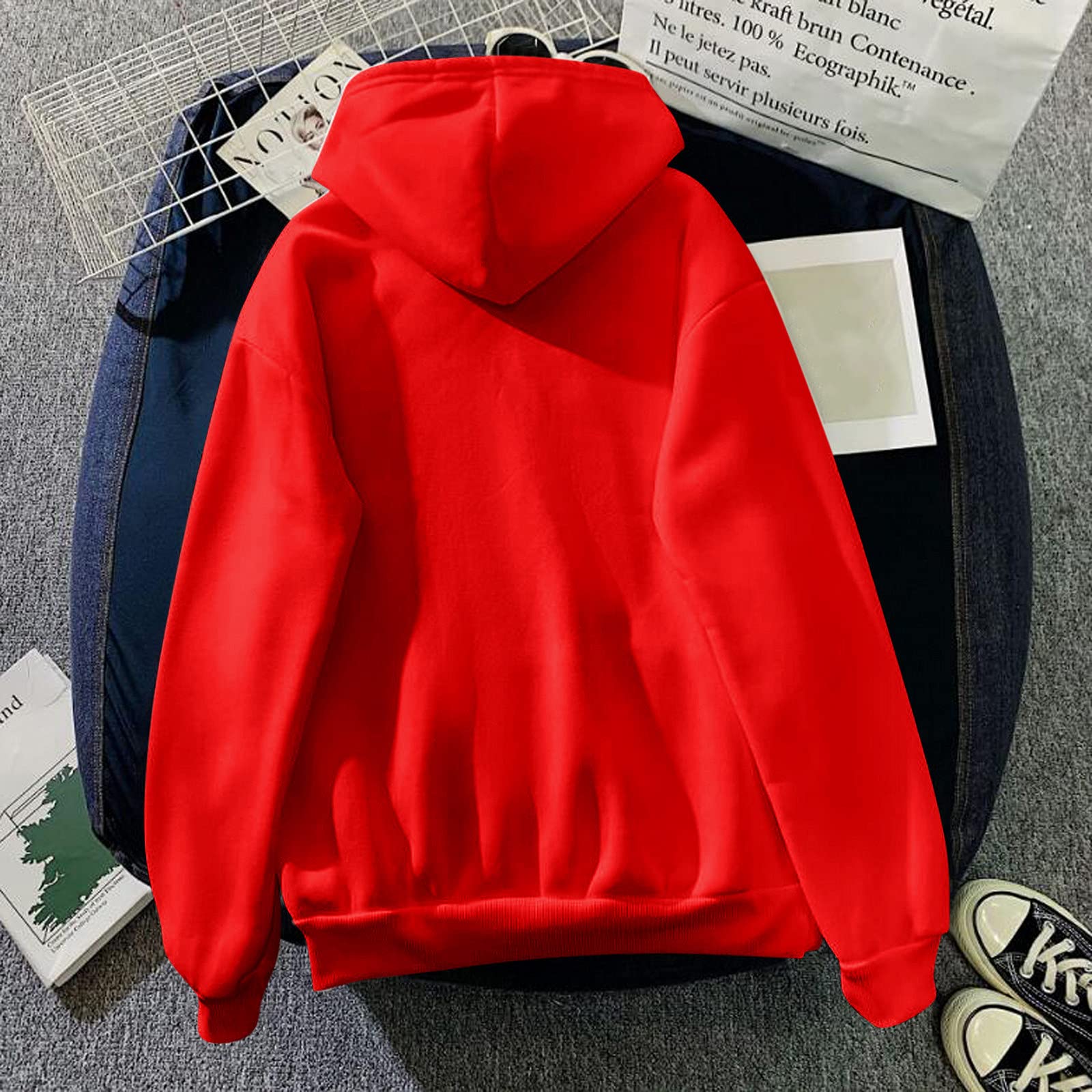 KUAILEYA Anime Hoodie Women's Casual Long Sleeve Cutout Print Hoodie Pullover Drawstring Sweatshirt Top, B5-red, Large