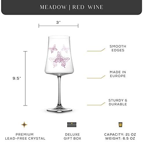 JoyJolt Meadow Butterfly Red Wine Glasses β Premium Red Wine Glasses Set of 2 β Exquisite Pink Butterfly Crystal Wine Glasses β 21oz Long Stem Unique Wine Glasses β Made in Europe