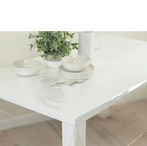 Golden Linens LLC 2.2 mm Thick Clear Plastic Transparent Tablecloth Protector Water Proof Heavy Duty Easy Clean, Long Lasting Kitchen Dinning Table, Family Gathering Party Holidays (60" X 90")
