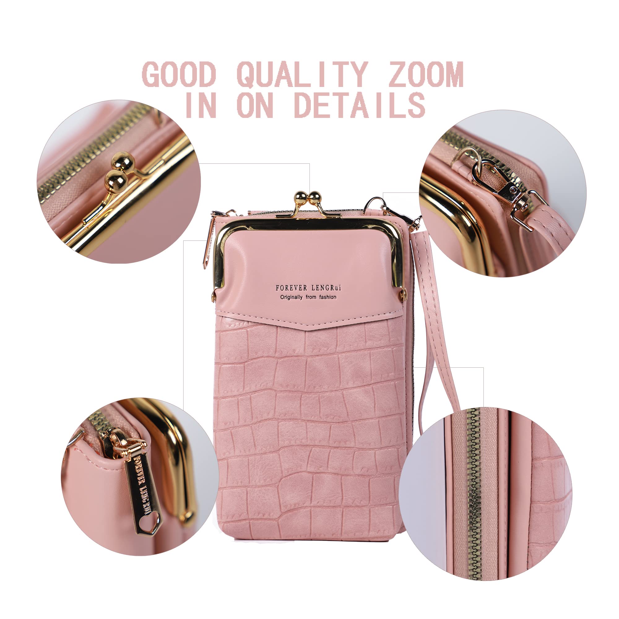 Mei Gu Dong Fashionable Women'S Small Crossbody Bag, Leather Phone Wallet(Pink)