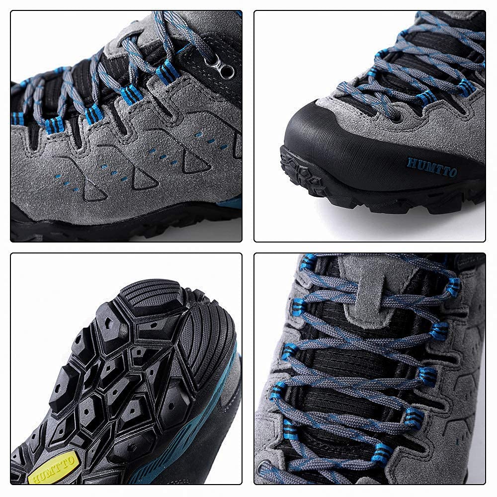 HUMTTO Hiking Shoes Men Lightweight Waterproof Outdoor Leather Trekking Boots Non-Slip Walking Sneakers (Grey, Numeric_10_Point_5)