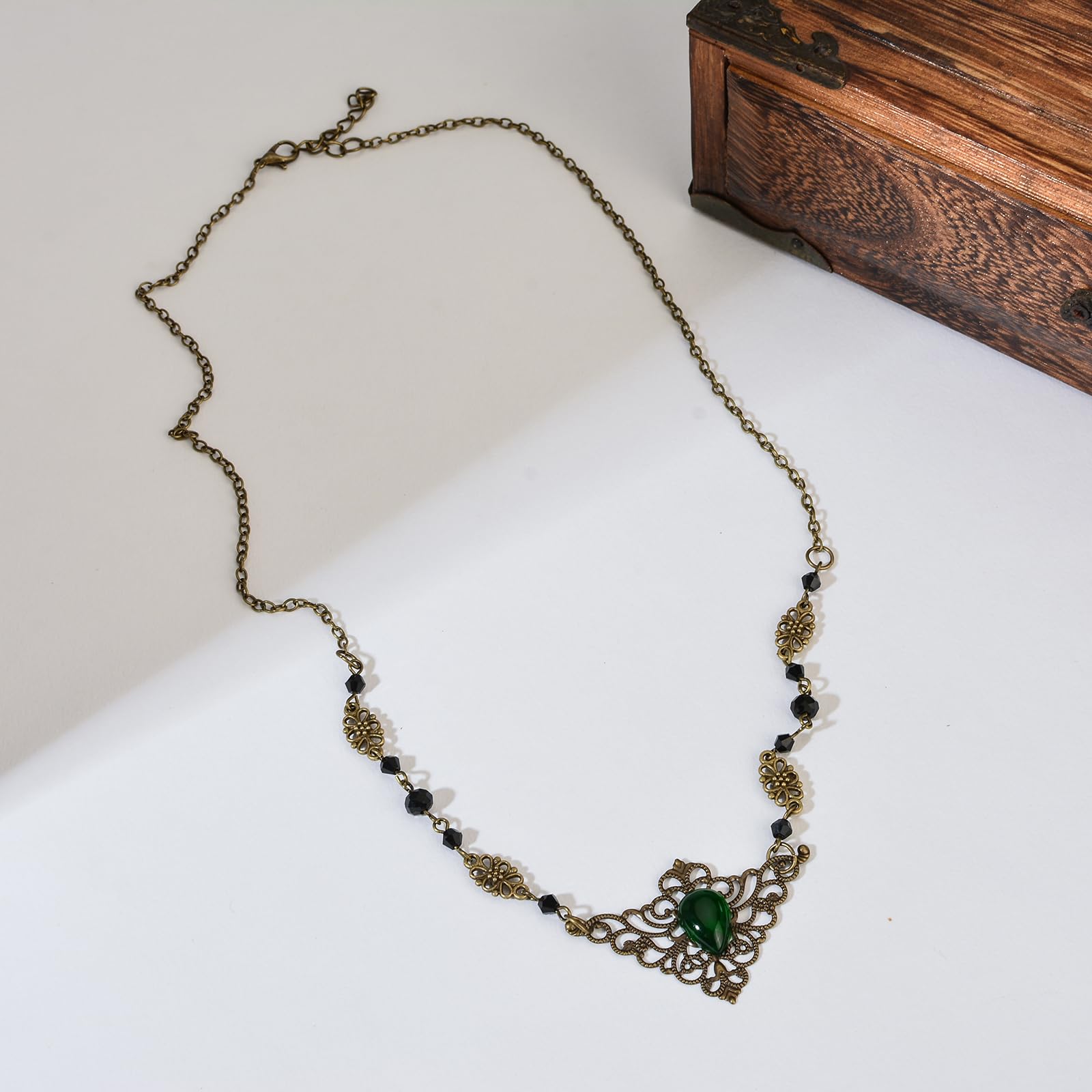 Merroyal Gothic Crescent Moon Head Chain Boho Teardrops Rhinestones Headband Halloween Festival Hair Acessories(Bronze and Green)