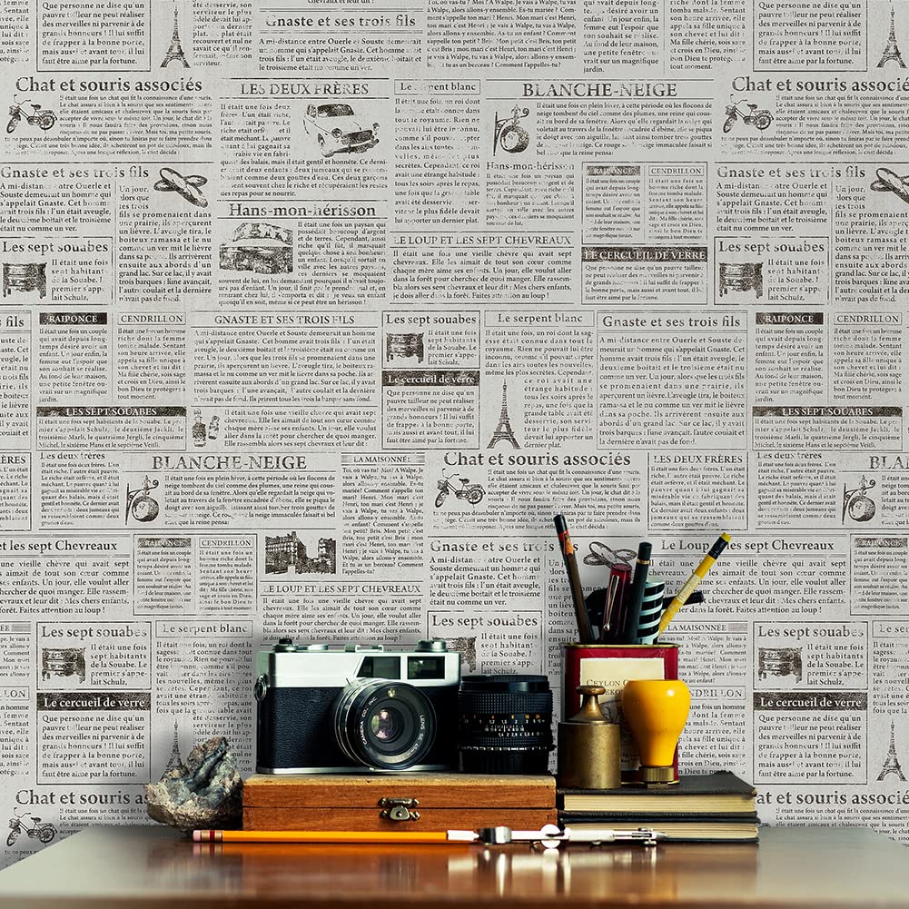JZ·HOME 1917 Vintage Newspaper Contact Paper 17.7"×9.8 ft Peel & Stick Old Newspaper Wallpaper Self Adhesive Shelf Drawer Liner Removable Waterproof Furniture Sticker Vinyl Decorative Film