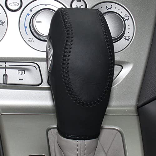 HYKJ Leather Gear Shift Knob Cover fit for Ford EcoSport Escape Fusion C-Max Energi Wagon Fiesta Focus (Black)