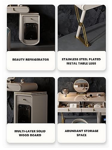 ZGNBSD Luxury Vanity - Makeup Table Vanity Table with Beauty Refrigerator, Vanity Set, Includes Makeup Mirror and Chair, Bedroom Vanity, for Her