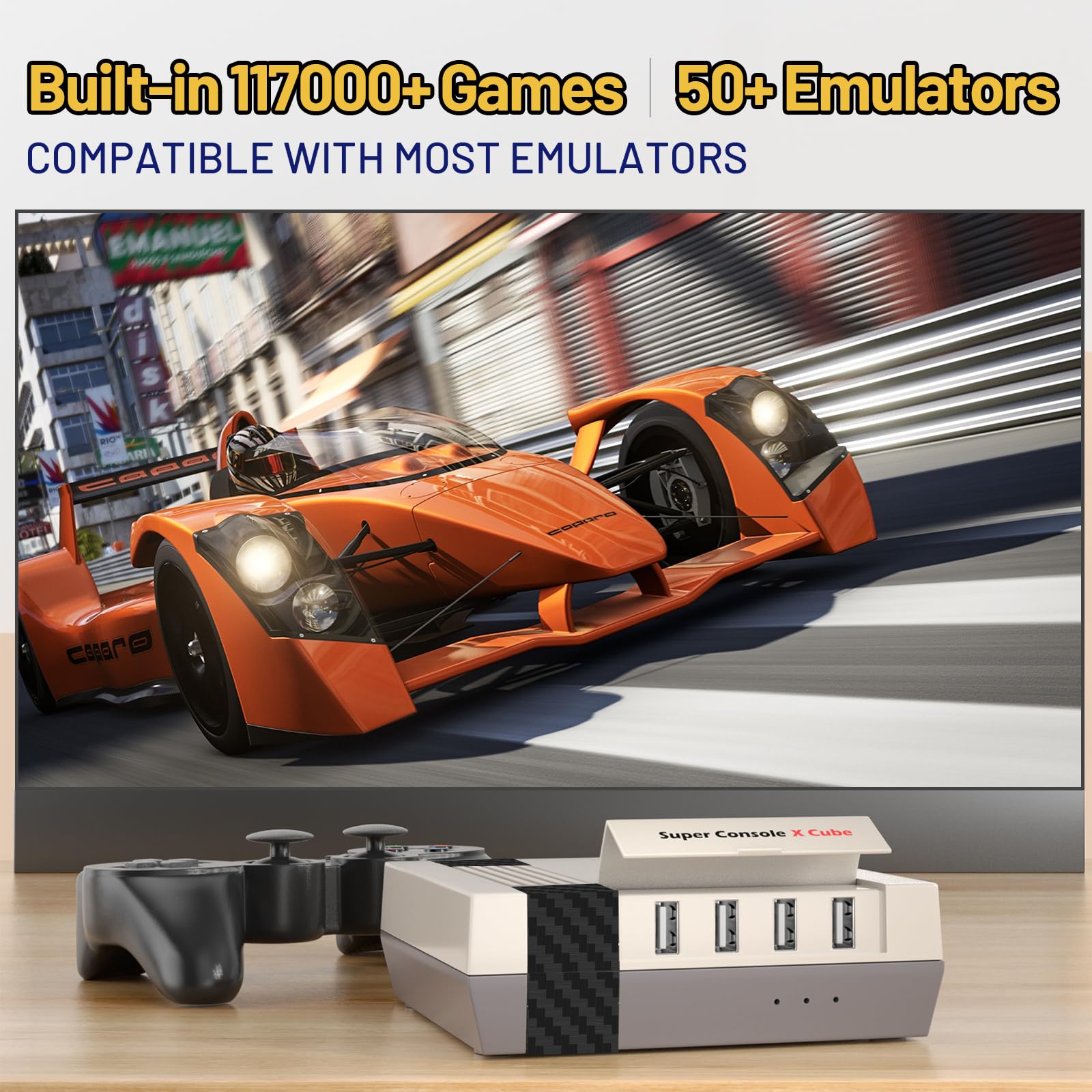 Kinhank Super Console X Cube Retro Game Console with 90000+ Classic Games, TV & Game System in 1,Video Game Console Supports 4K HD/AV Output, with 2 Wireless Game Controllers(64G)