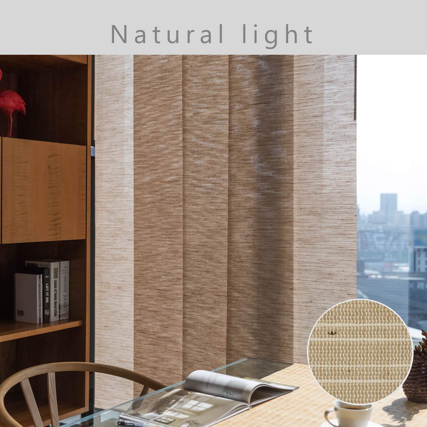 GoDear Design Adjustable Panel Track Sliding Glass Door Blinds 45.8"- 86" W x 96" H, Extendable Vertical Blinds for Patio Doors and Large Winodws, See-Through Trimmable Jute Fabric, Semi-Privacy, Yoga