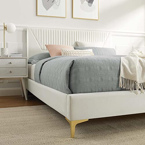 Modway Yasmine Channel Tufted Performance Velvet Full Platform Bed in White