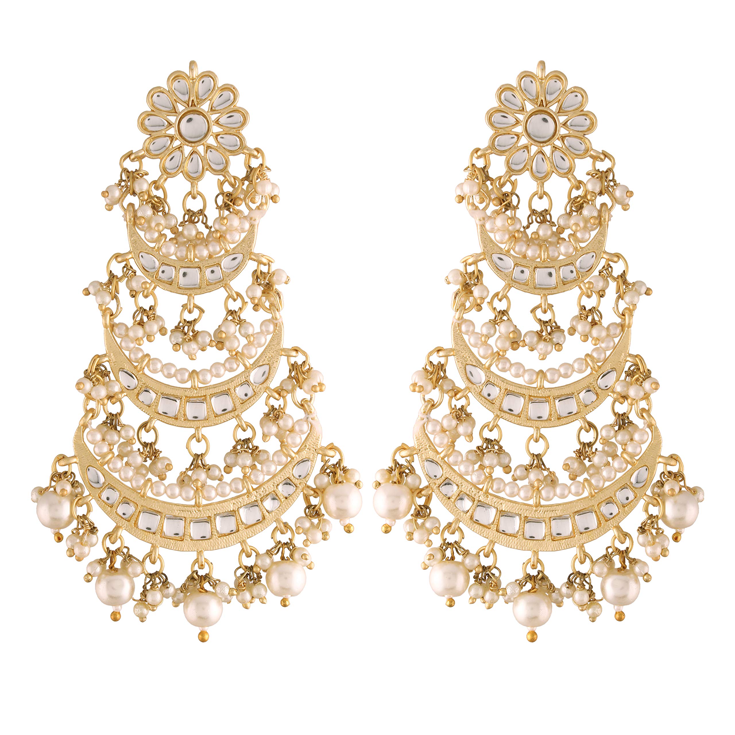 I Jewels Gold Plated Indian Wedding Bollywood Stunning Antique Finish Chandbali Kundan & Pearl Earrings for Women (E2859)