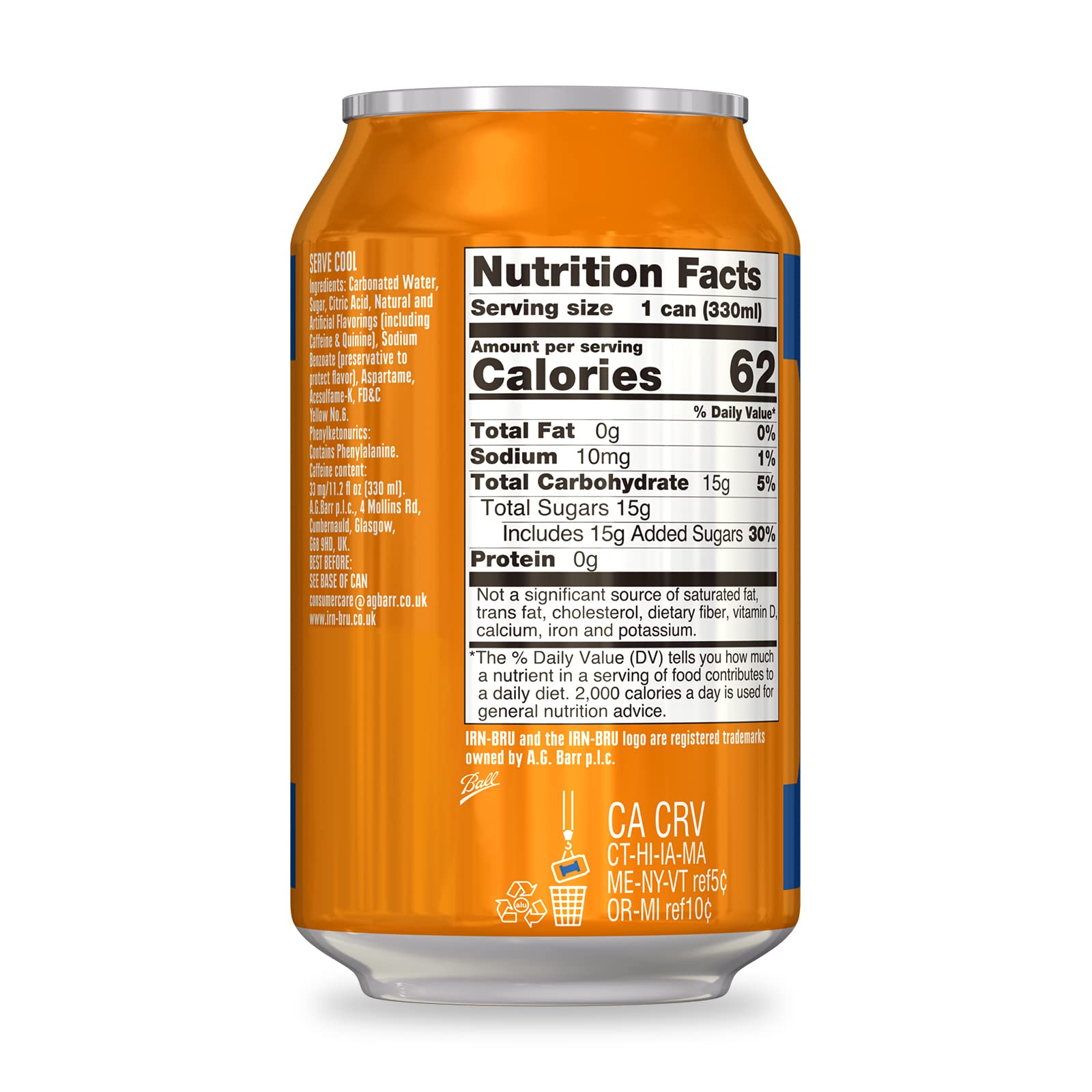 IRN-BRU From AG Barr The Original and Best Sparkling Flavored Soft Drink | A Scottish Favorite | 330 ML (Pack of 6)